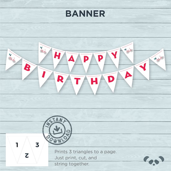 Bicycle Bike Printable Happy Birthday Banner Instant | Etsy