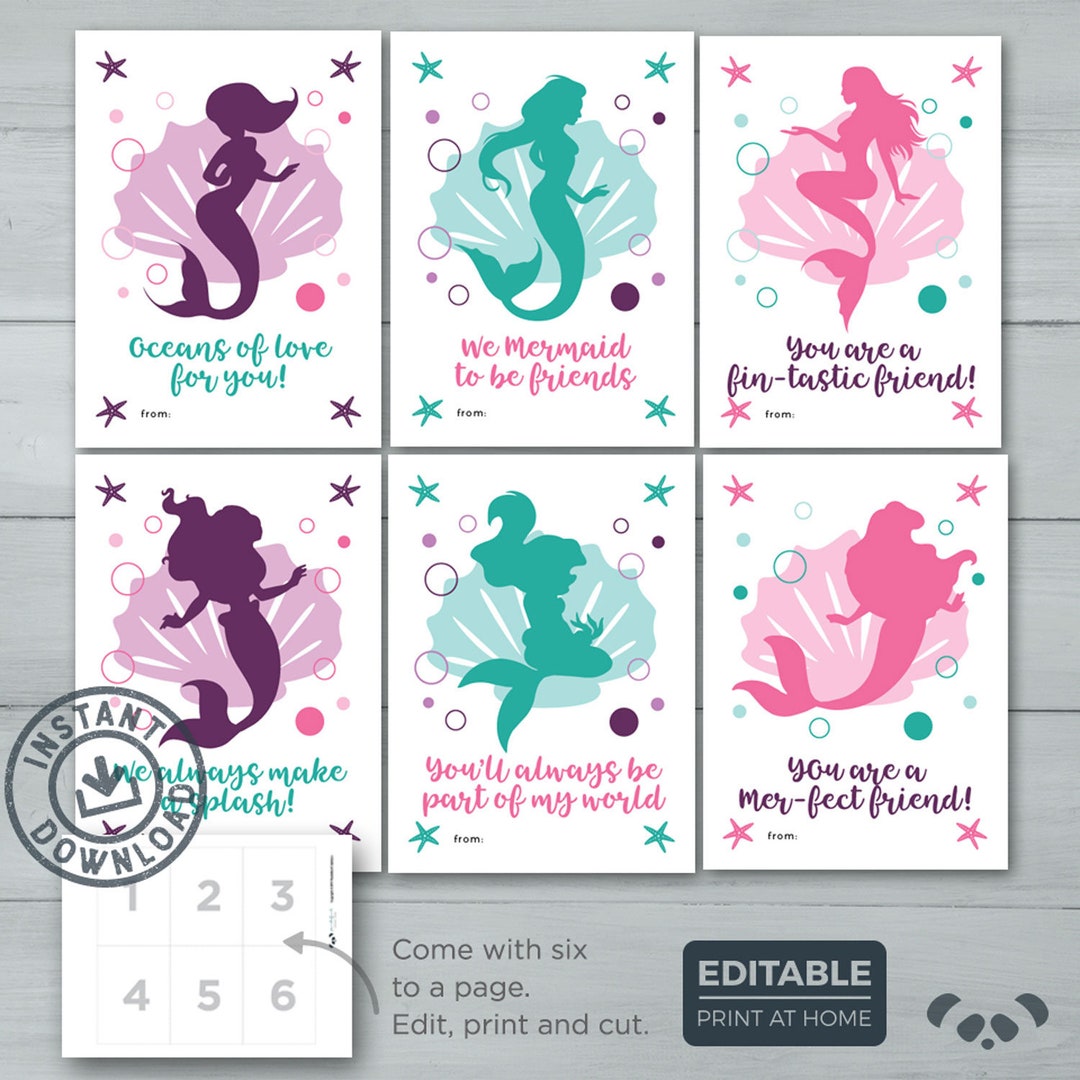 Kids Valentine Cards | Mermaid Valentines | Seashell Under the Sea ...