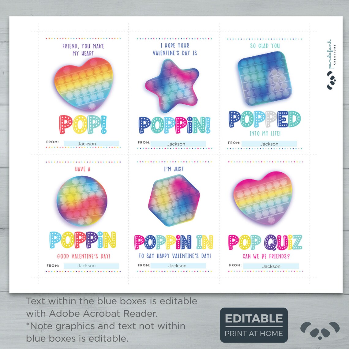 Kids Valentine Cards Pop Its Poppers Fidgets Classroom | Etsy