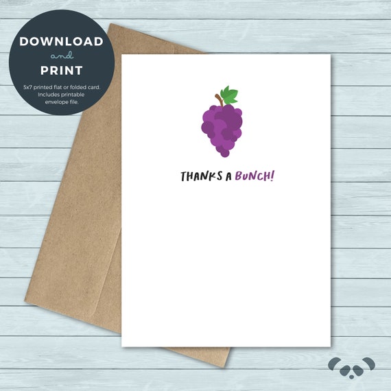 Printable Thank You Card Grapes Thanks a Bunch Thank You | Etsy