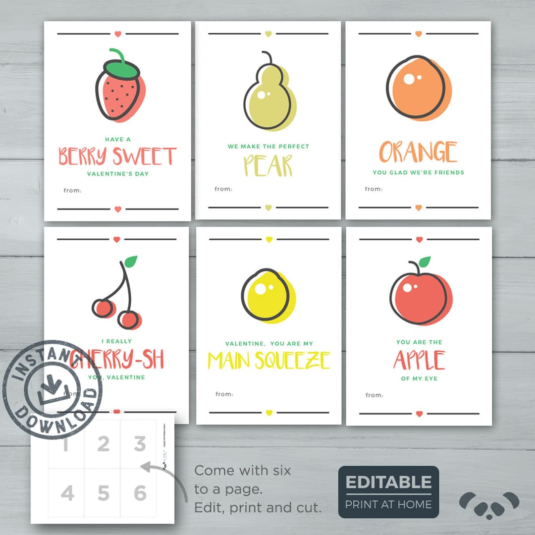Kids Valentine Cards | Fruit Valentines | Lemon, Strawberry, Orange ...