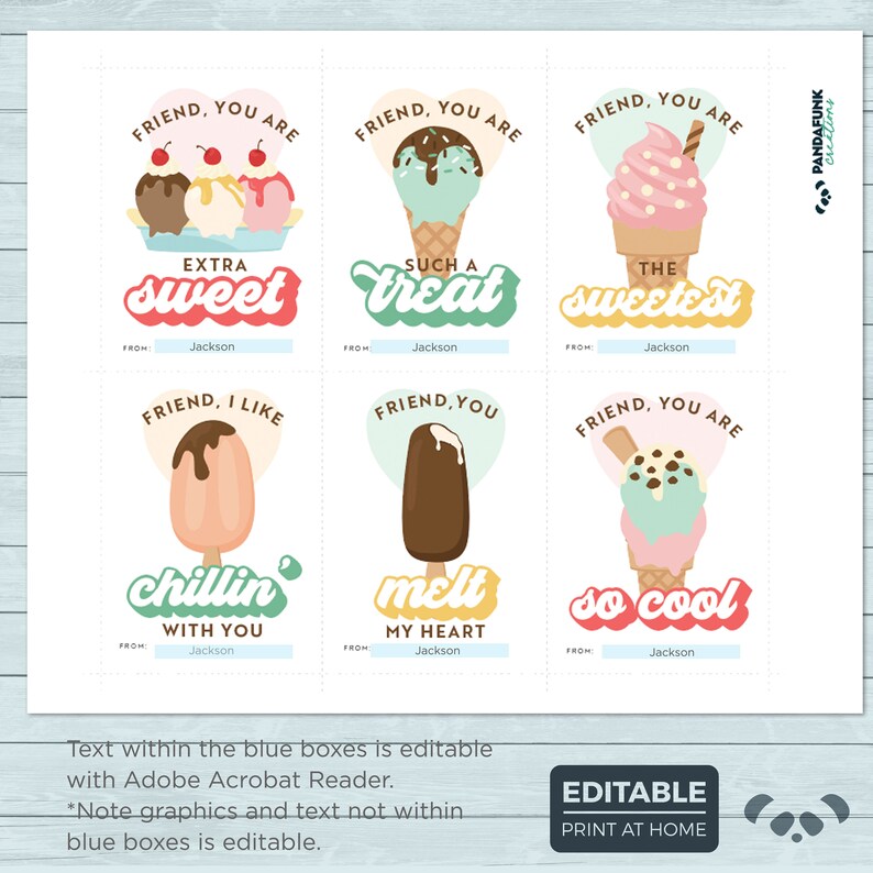 Kids Valentine Cards | Ice Cream Treats Valentines | Sundae, Popsicle ...