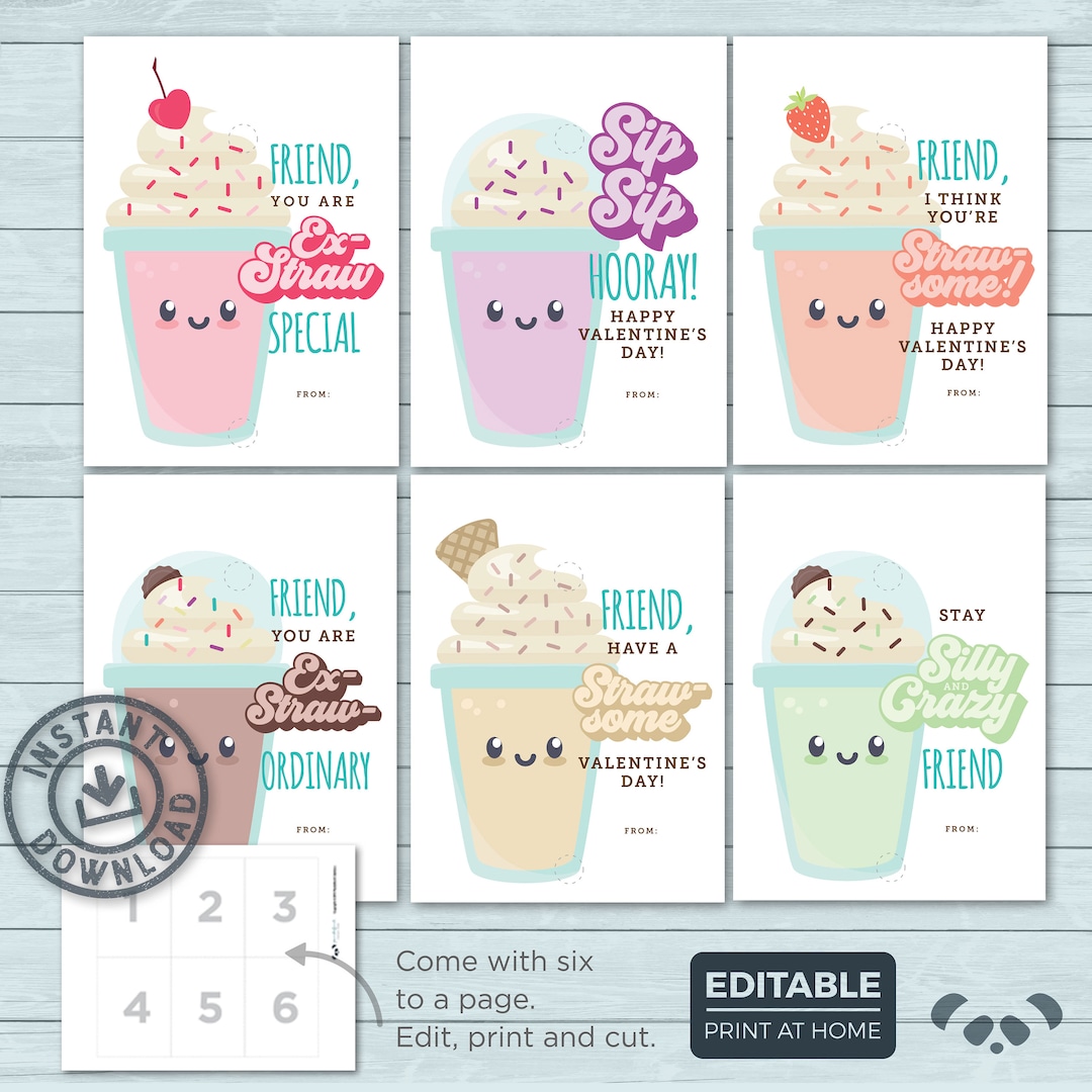 Kids Valentines | Straw Milkshake Drink Valentines | Silly Crazy Straw ...