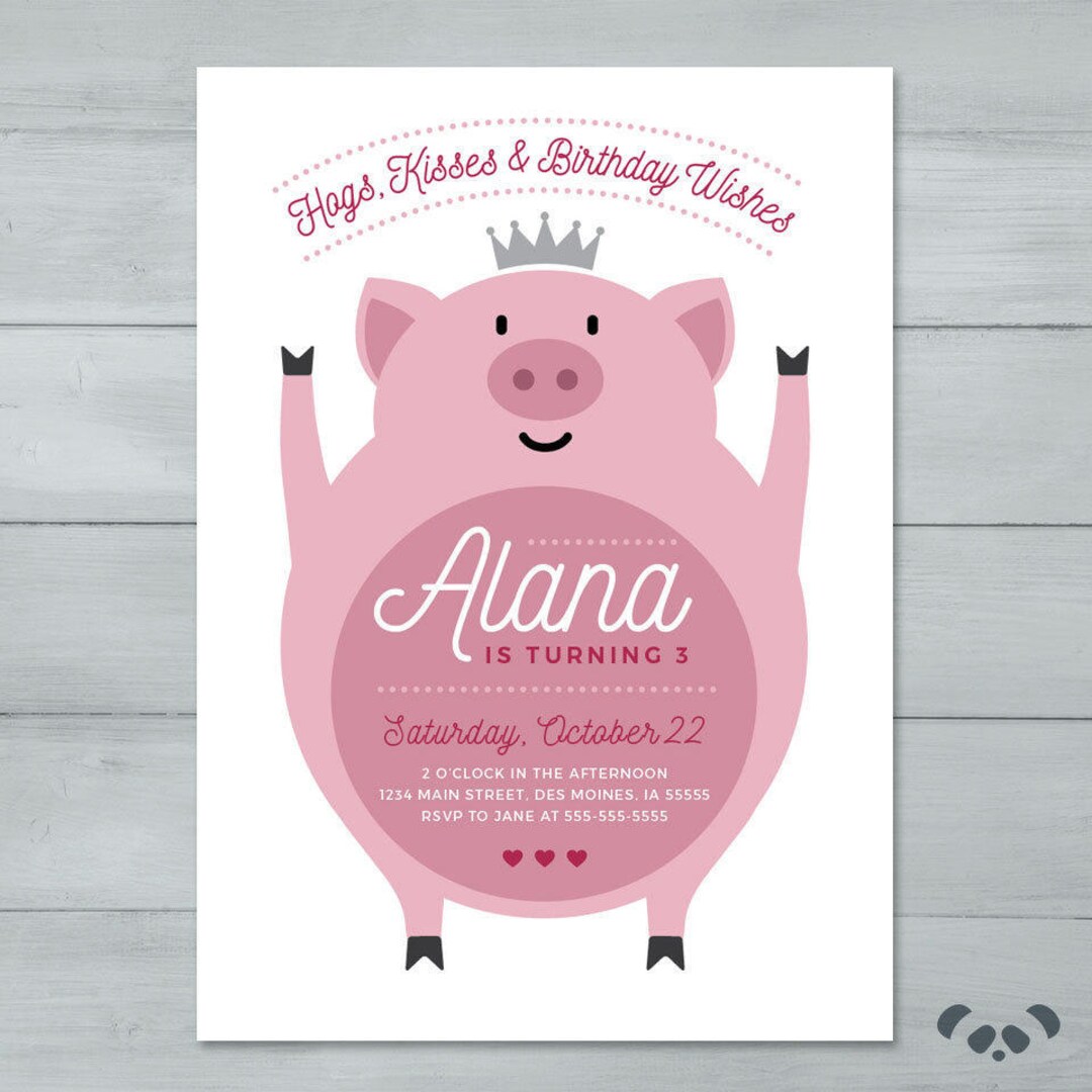 Pig Birthday Invitation | Princess Pig Birthday Party Invite | Pig ...