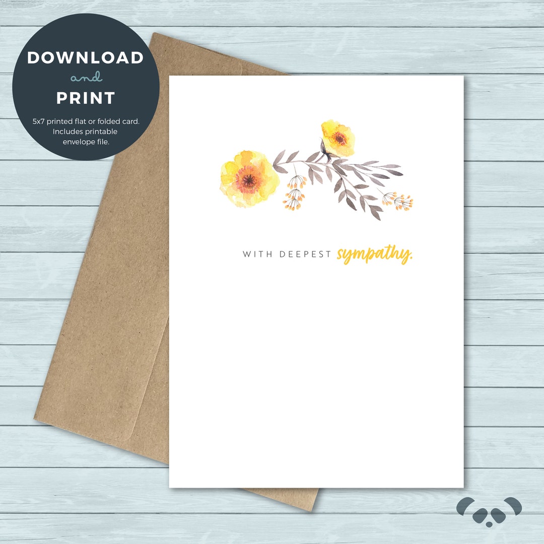 Printable Sympathy Card Yellow Flowers Sympathy Condolences Greeting ...