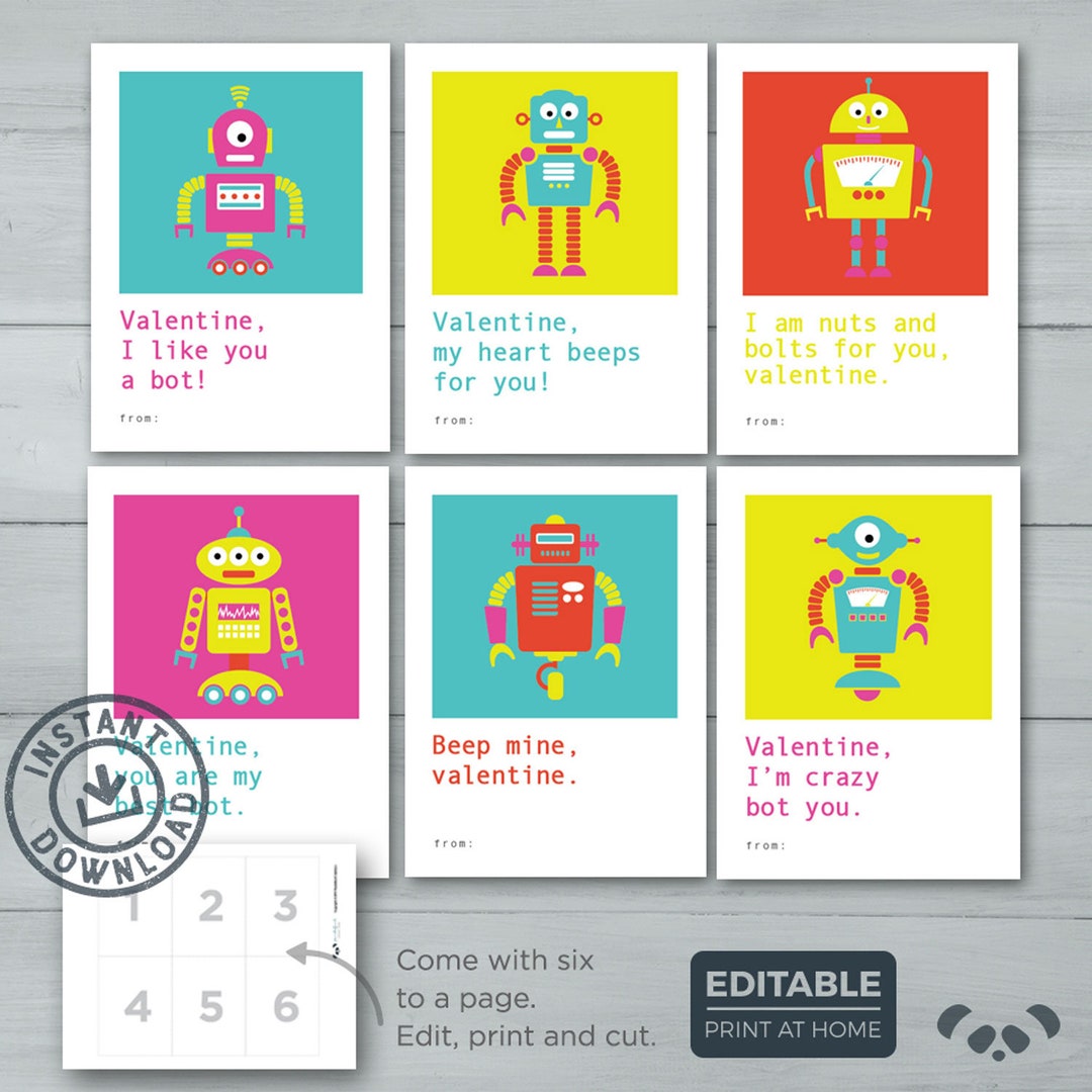 Kids Valentine Cards | Robot Valentines | Robot Computer Kid Valentine ...