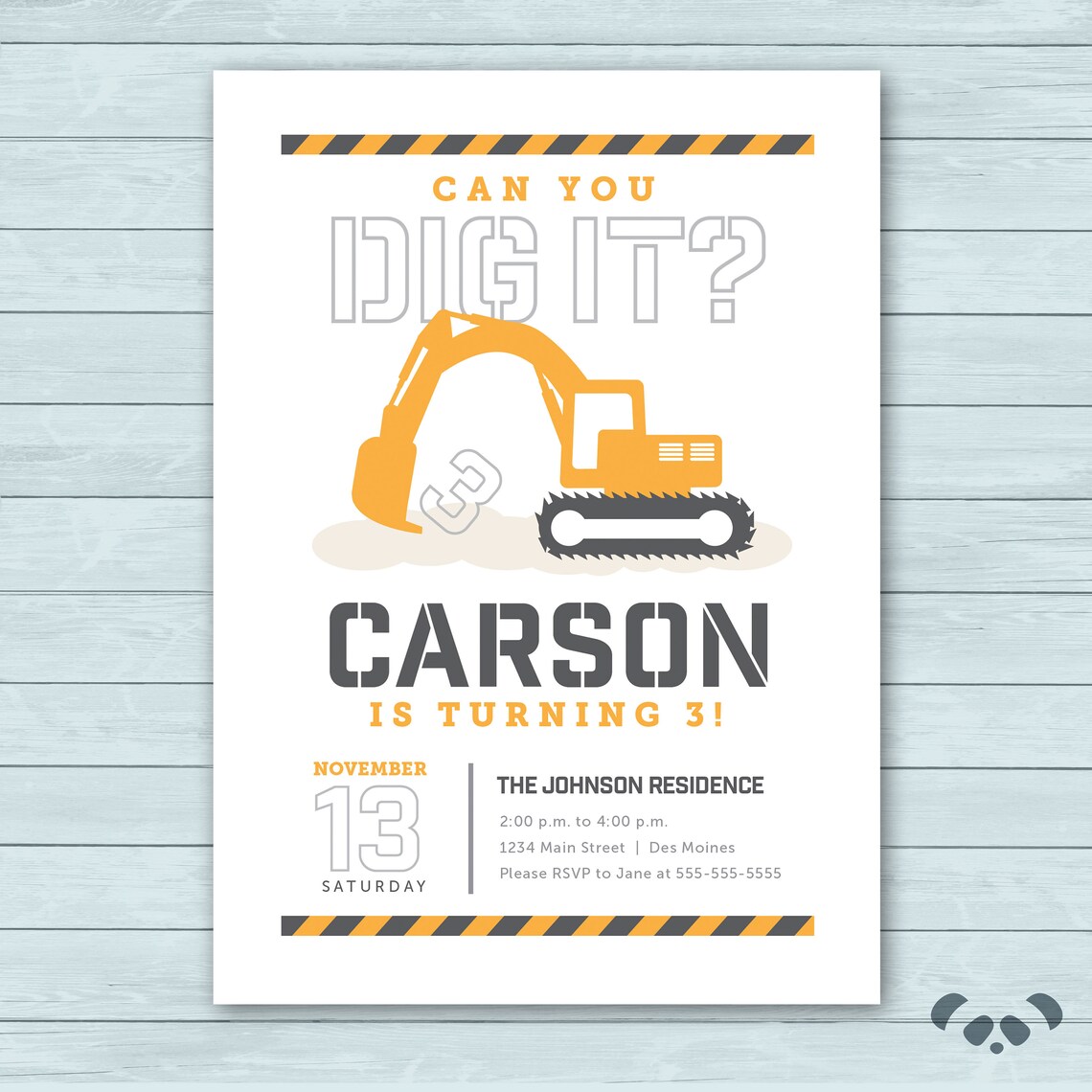 Digger Birthday Party Invitation Digger Invite - Etsy