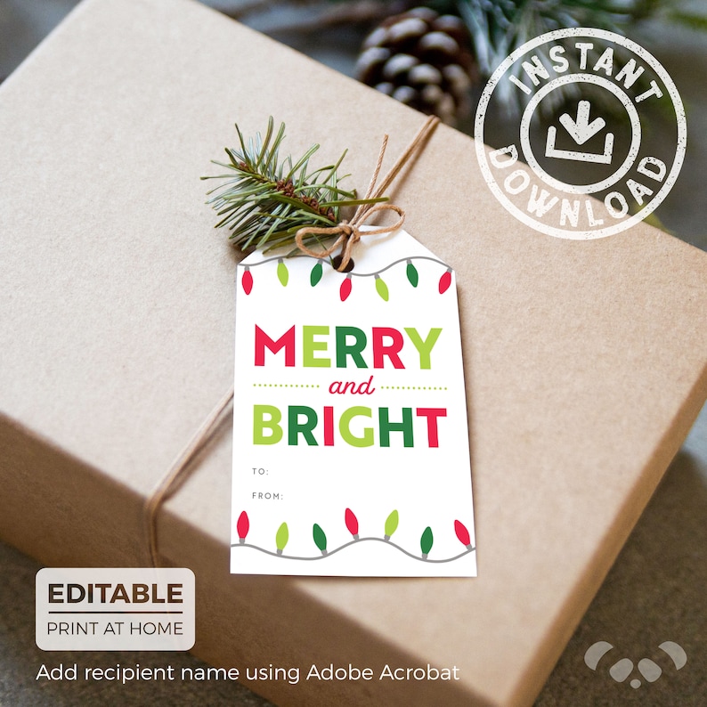 Printable Christmas Gift Tags Christmas Lights Merry & - Etsy