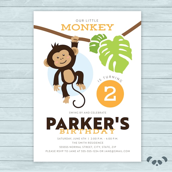 Blank Invitation Baby Boy Monkey