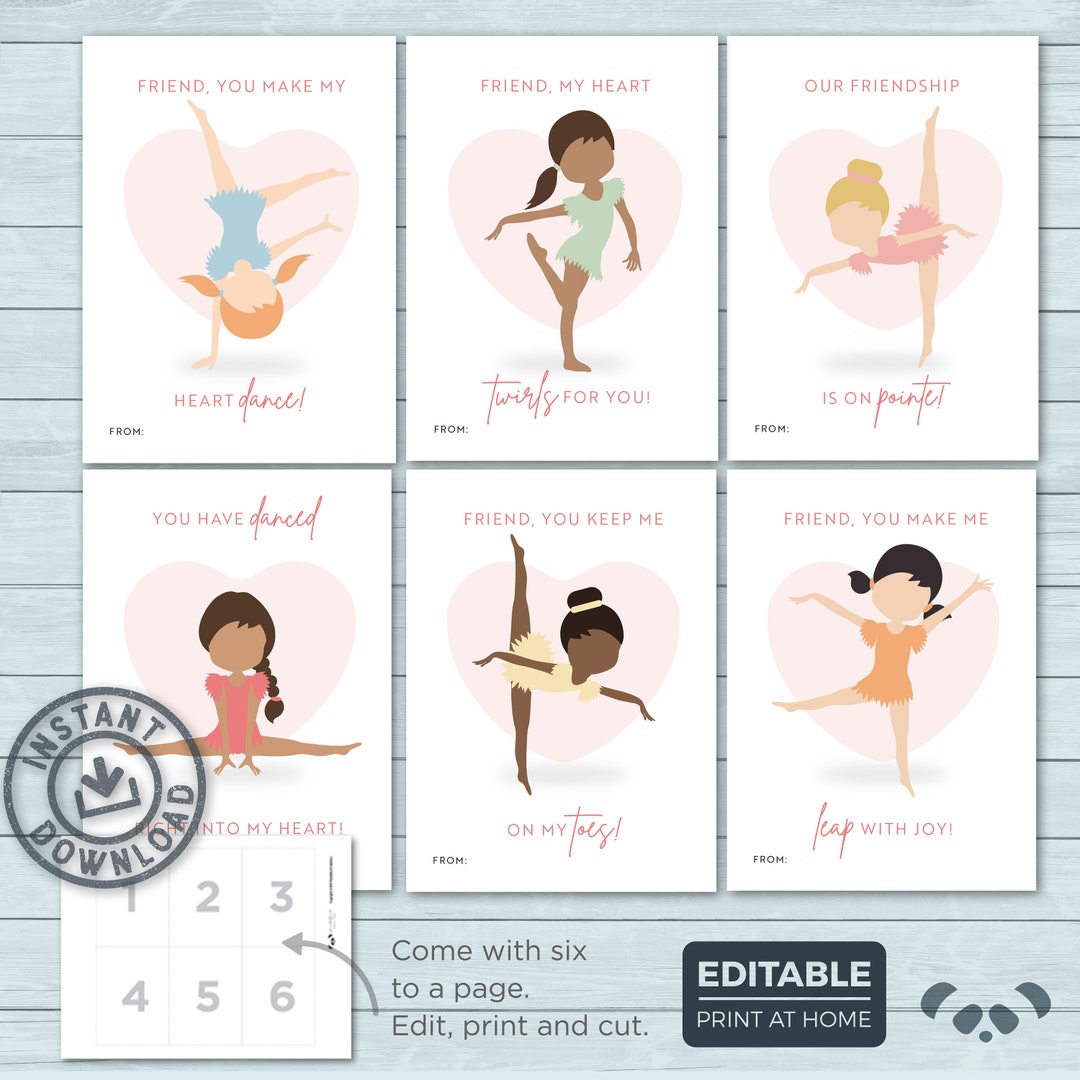 Kids Valentine Cards | Dancer Ballerina Gymnast Valentines | Girl ...
