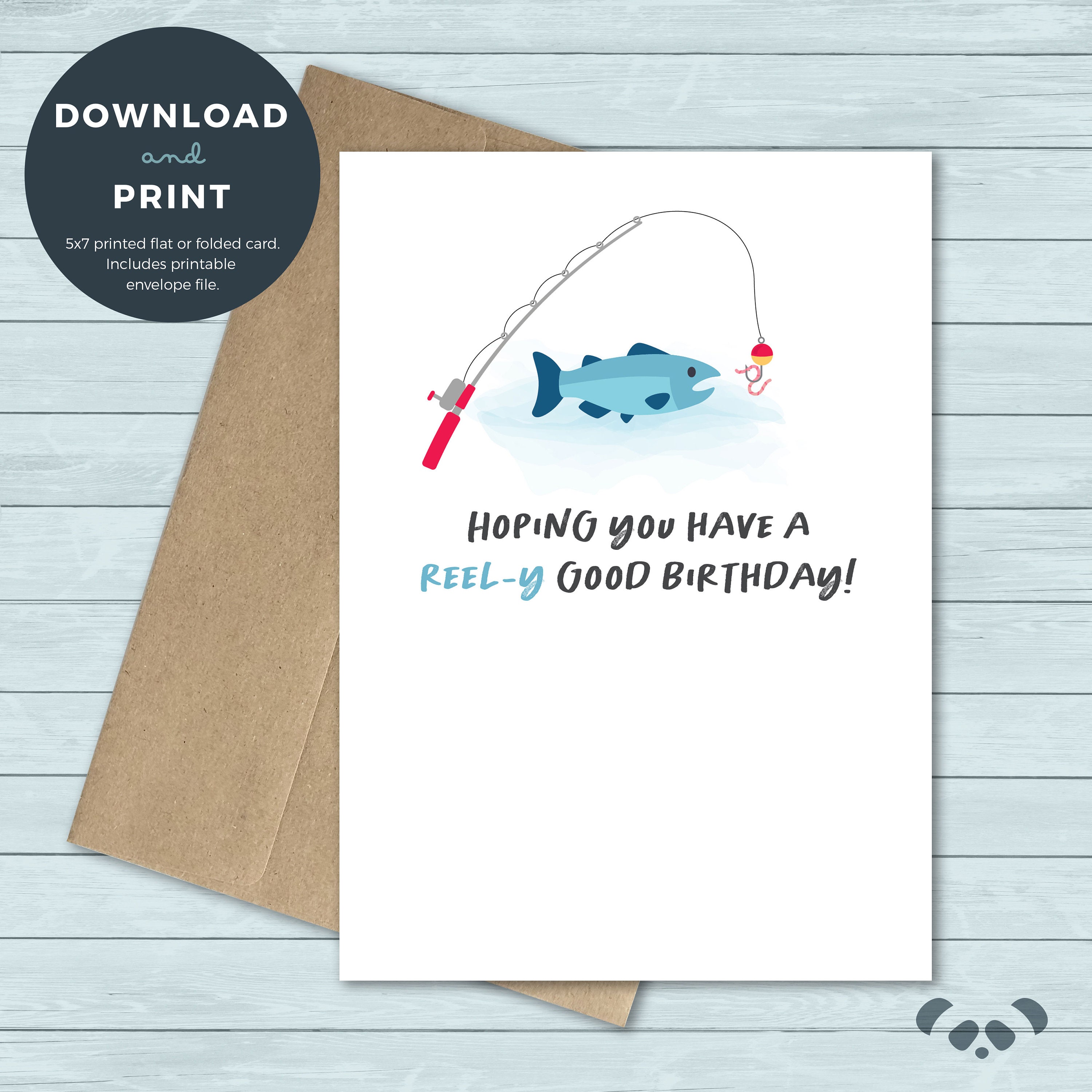 Printable Birthday Card Fishing Fishing Pole Worm Fish | Etsy