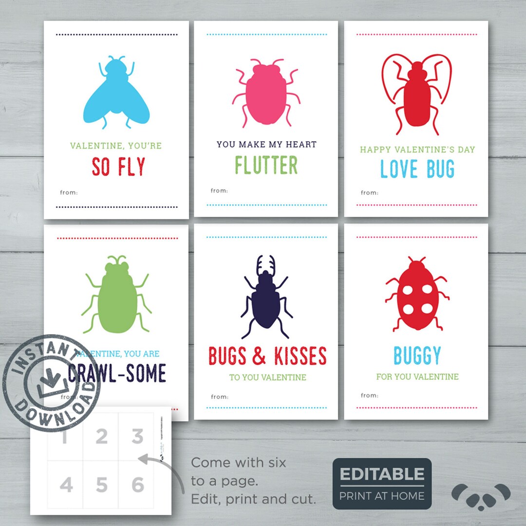 Kids Valentine Cards | Love Bug Valentines | Bug Insect Kid Valentines ...