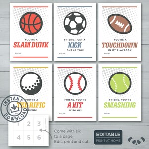 Kids Valentine Cards Sports Valentines Basketball, Baseball, Tennis ...