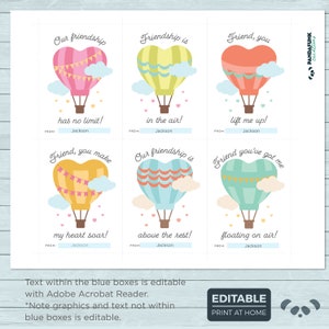 Kids Valentine Cards | Hot Air Balloon Valentines | Balloon, Clouds ...