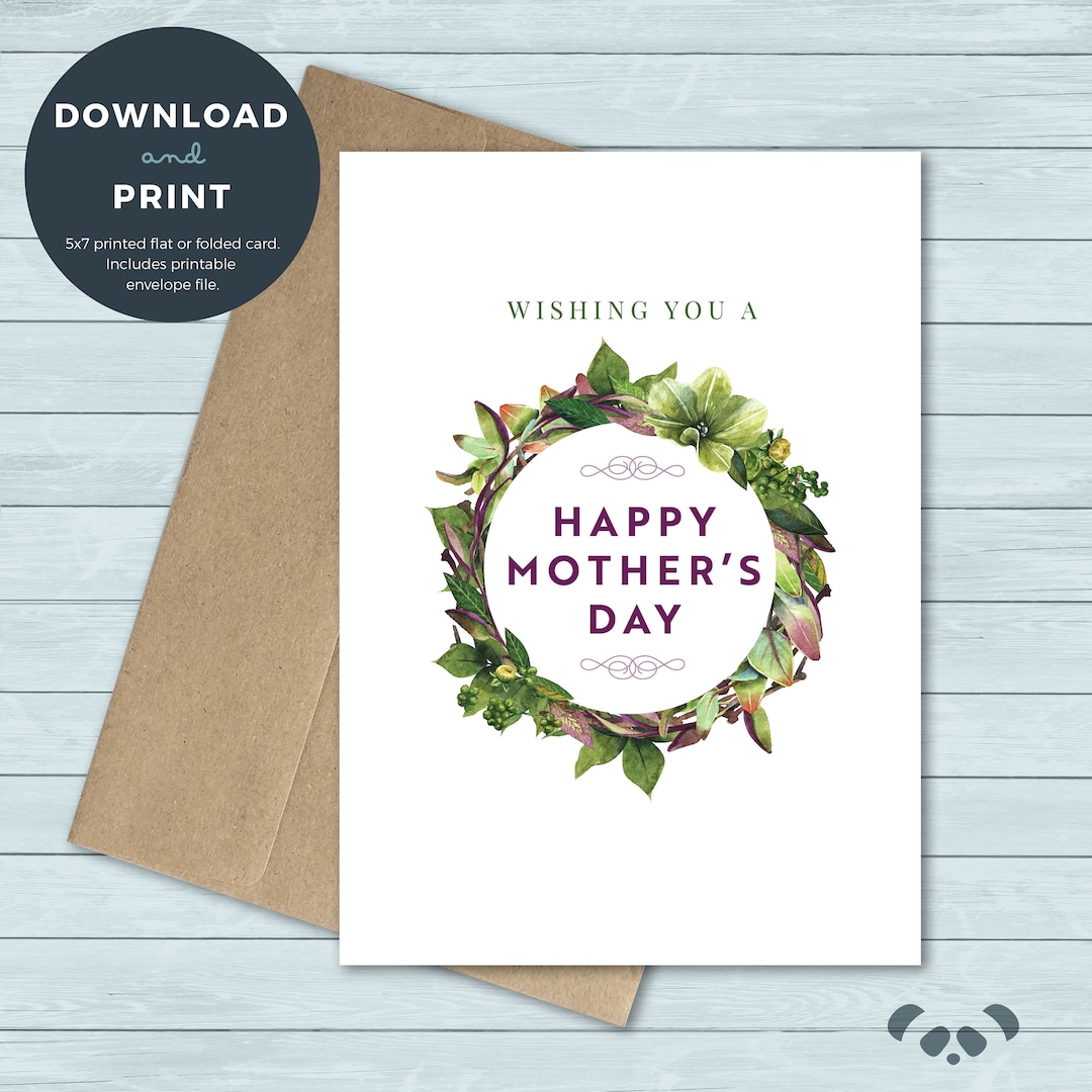 Printable Mother's Day Card | Wreath, Floral, Flowers, Greenery Mother ...