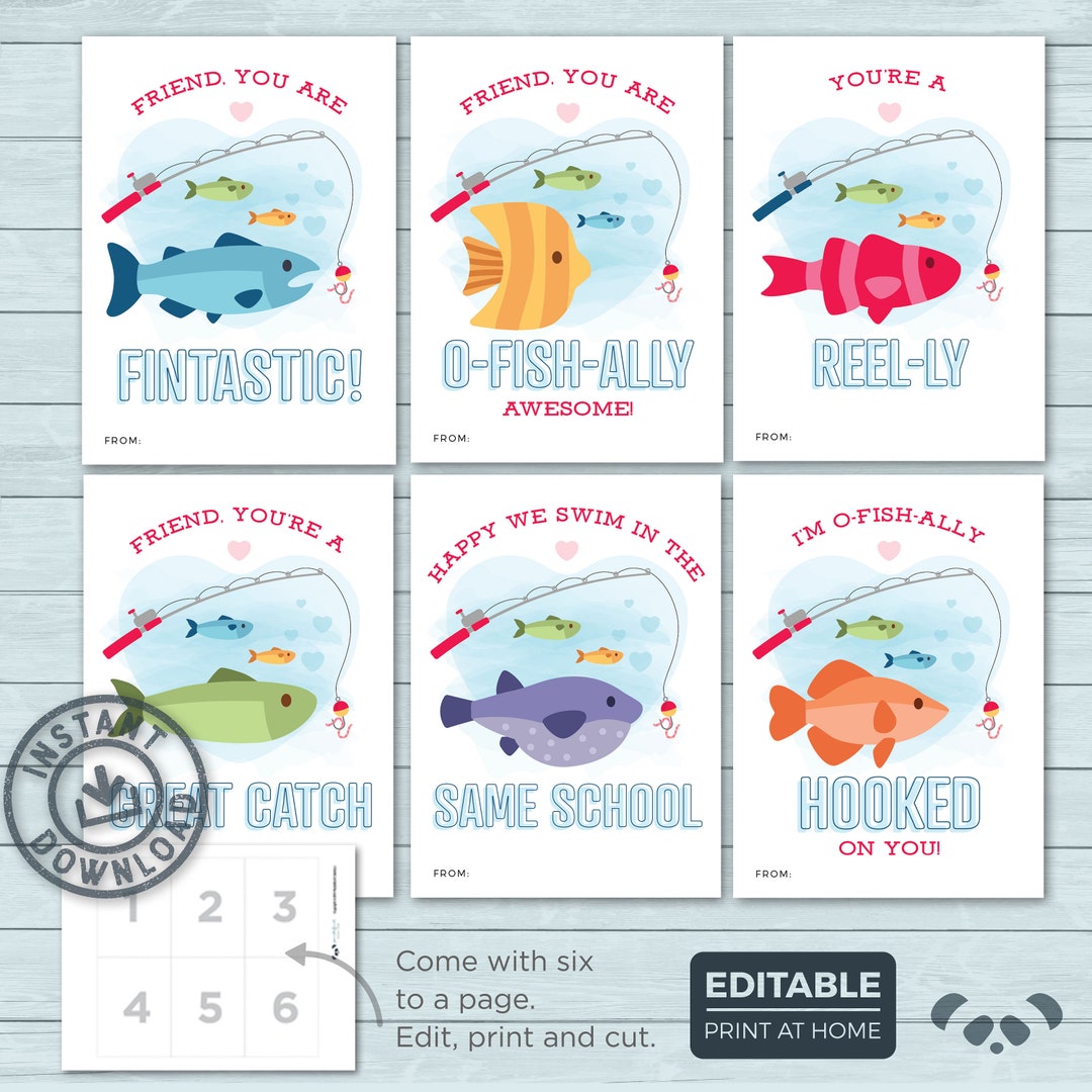 Kids Valentine Cards | Fish Fishing Valentines | Going Fishing, Fish ...