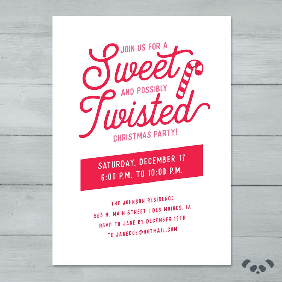 Sweet and Twisted Candy Cane Christmas Party Invitation | Candy Cane ...
