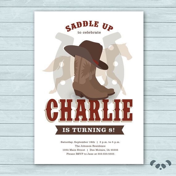 Cowboy Hat Boot Birthday Party Invitation Cowboy Horse | Etsy