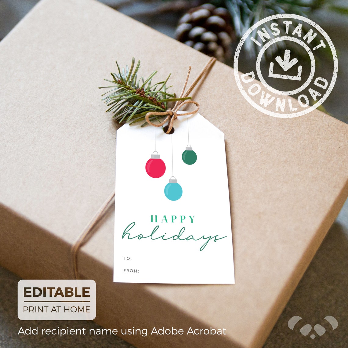 Printable Christmas Gift Tags | Christmas Ornaments Bulbs Holiday Gift ...