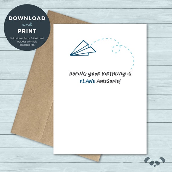 Printable Birthday Card Paper Airplane Plane Fly Birthday | Etsy
