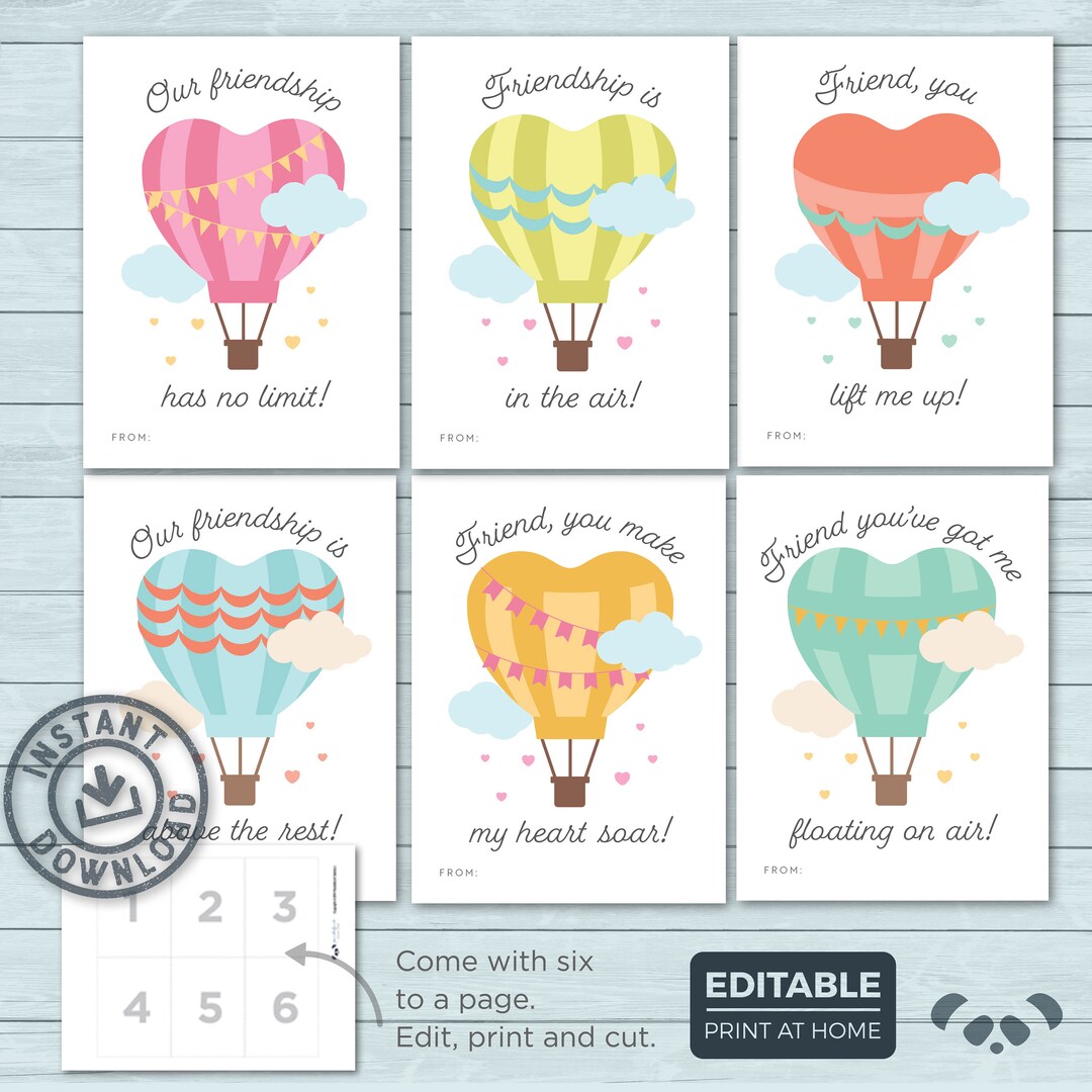 Kids Valentine Cards | Hot Air Balloon Valentines | Balloon, Clouds ...
