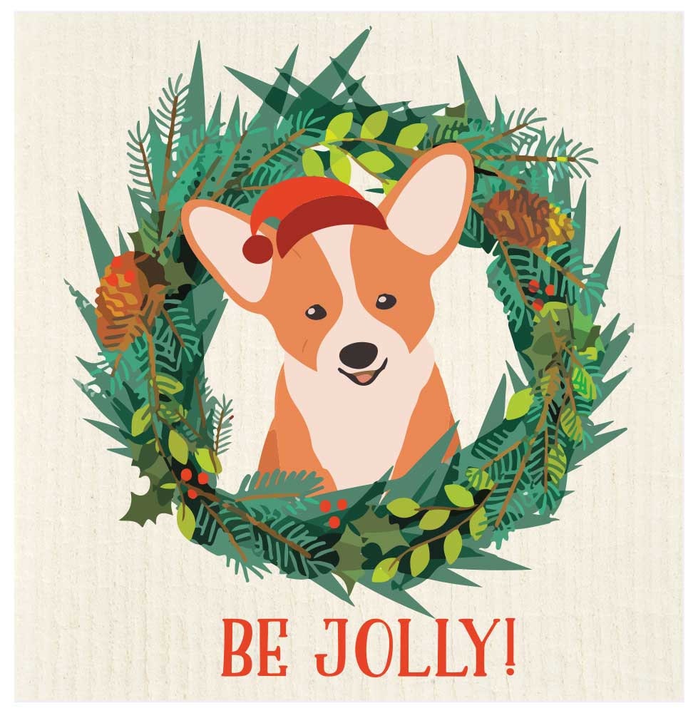Jolly Corgi Wreath Swedish Dishcloth by Potluck Press - Etsy