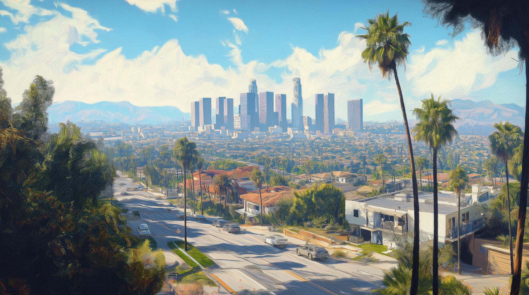 Los Angeles Skyline Art - LA Hills View Print, Downtown California ...