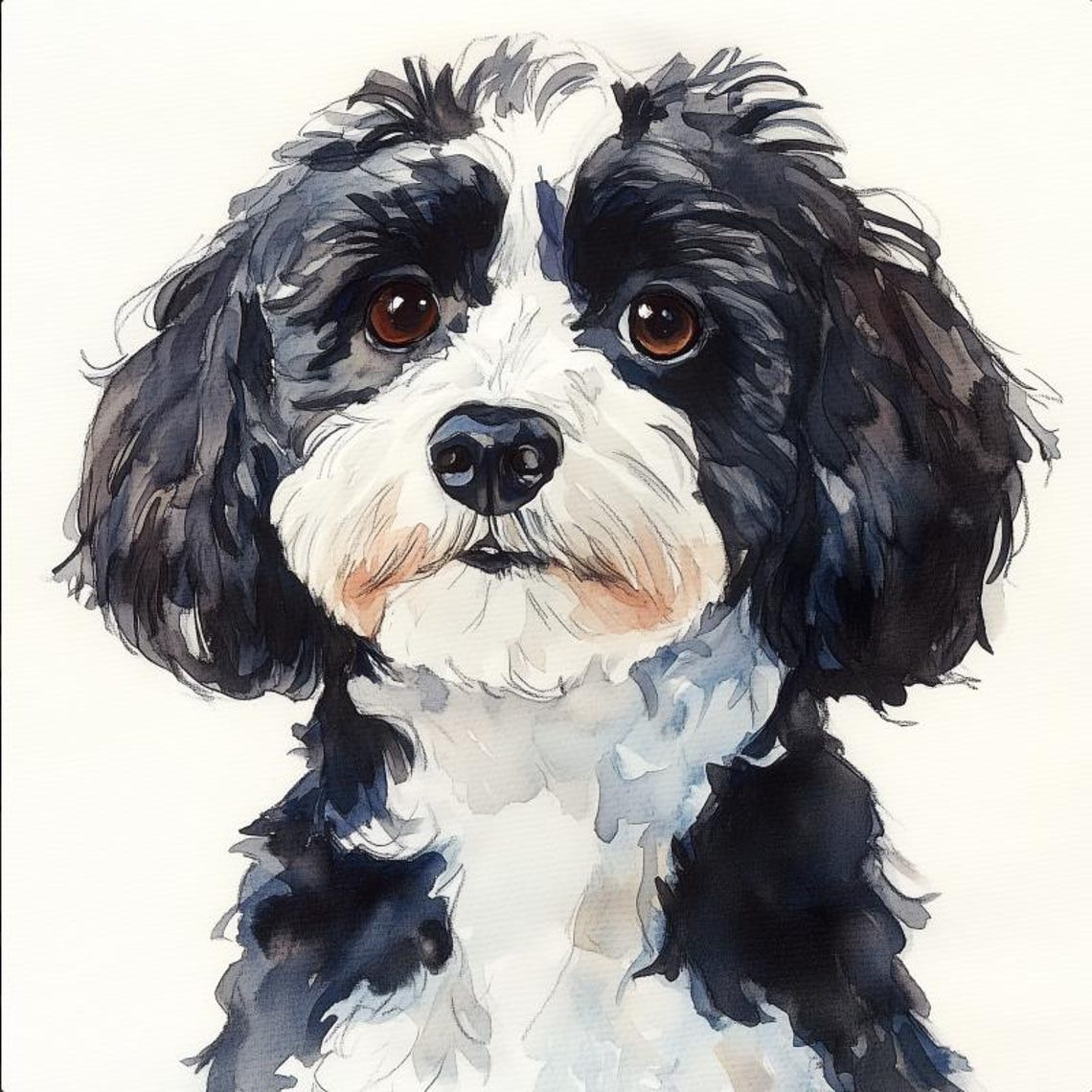Cavapoo Dog Portrait Watercolor Print - Black and White Puppy Art ...