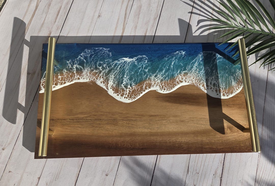 16x8 Wooden Ocean Trays With Handles, Decorative Wood Tray, Nautical ...