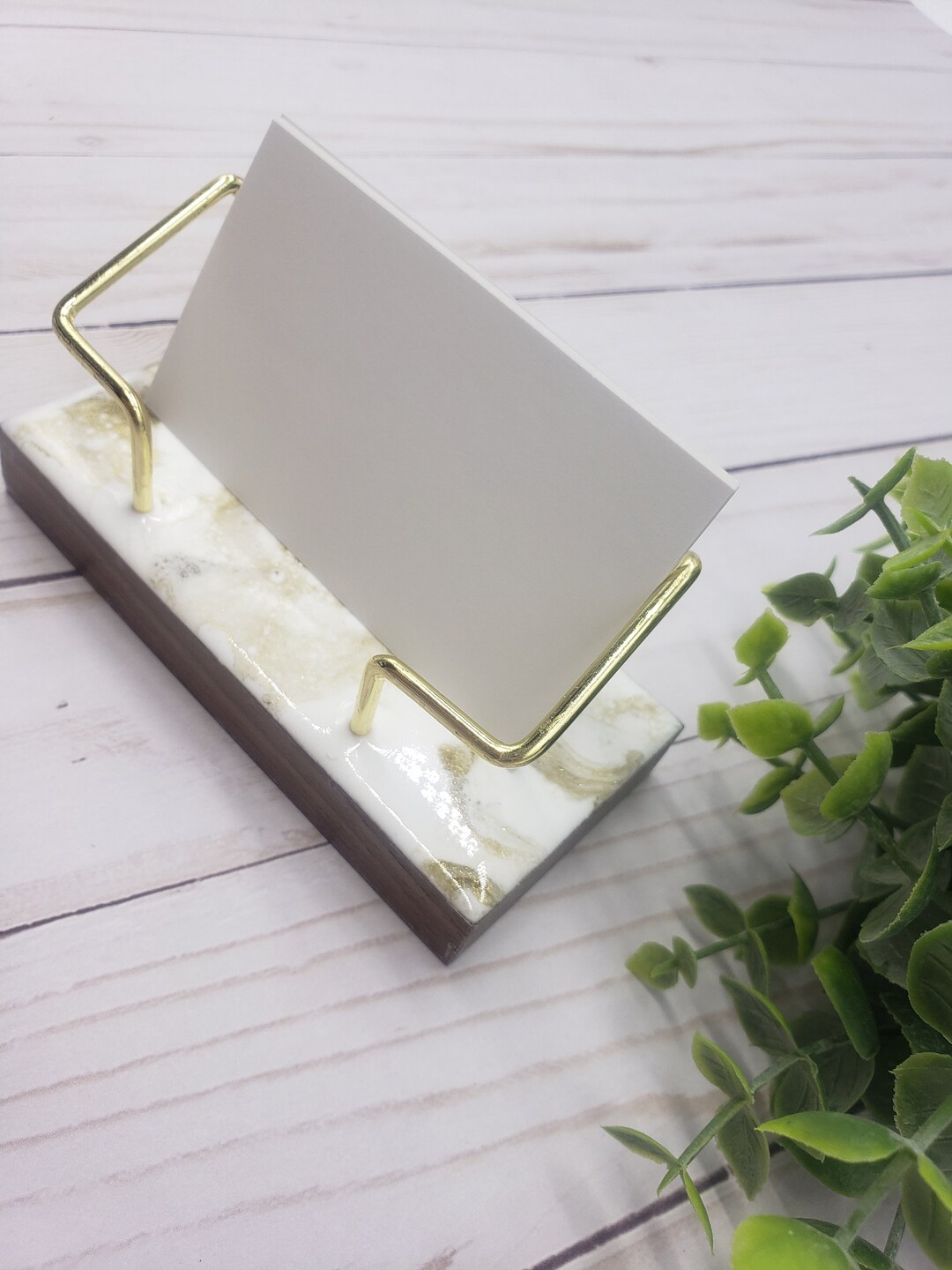 Marbled Business Card Holder, Gold Resin Marble Office Business Cards ...