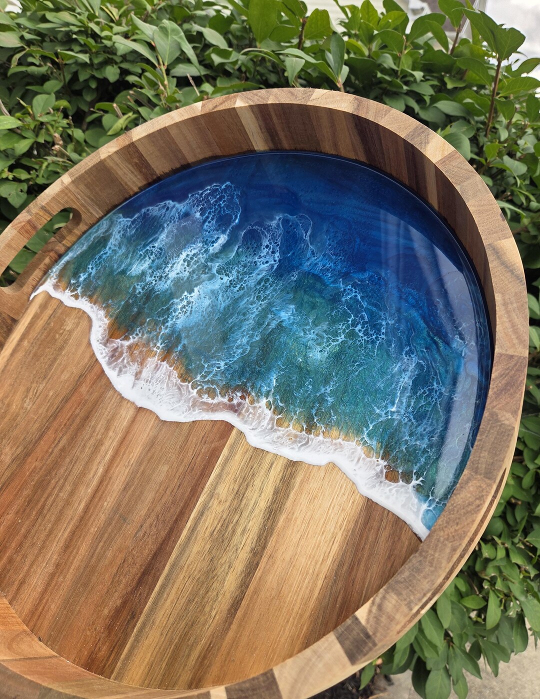 Wooden Ocean Tray, 15" Round Decorative Wood Tray, Nautical Decor - Etsy