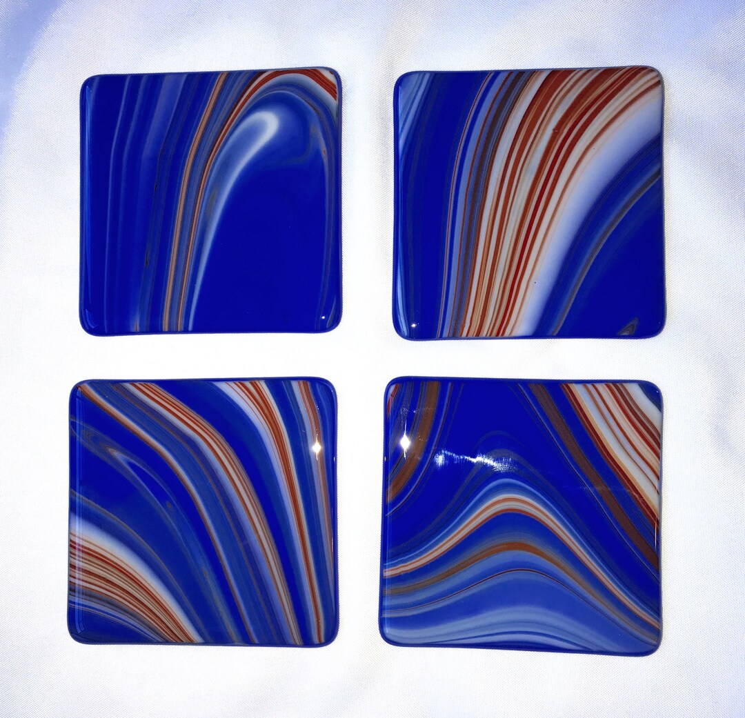 Red, White & Blue Glass Coasters. USA, TWINS, Independence Day, 4th of ...
