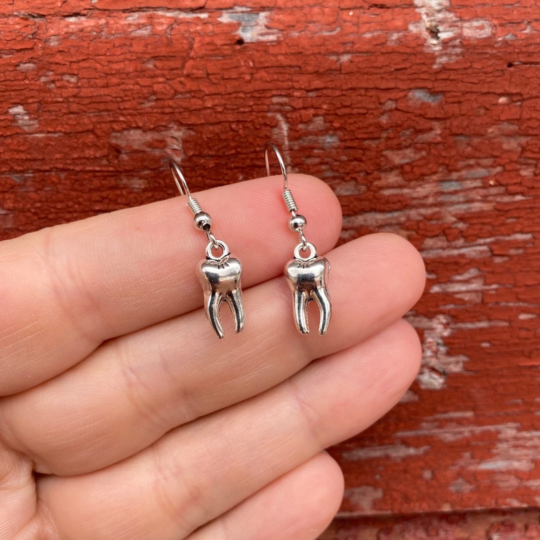Tiny Silver Tooth Earrings | Teeth Earrings | Novelty Earrings | Unique ...