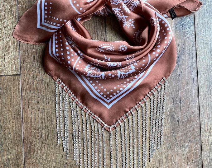 Silk Bandana With Rhinestone Fringe - Etsy