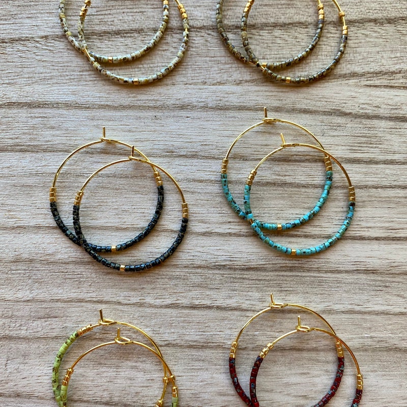 Beaded Hoop Earrings - Etsy