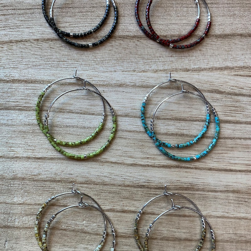 Bead Hoop Earrings - Etsy