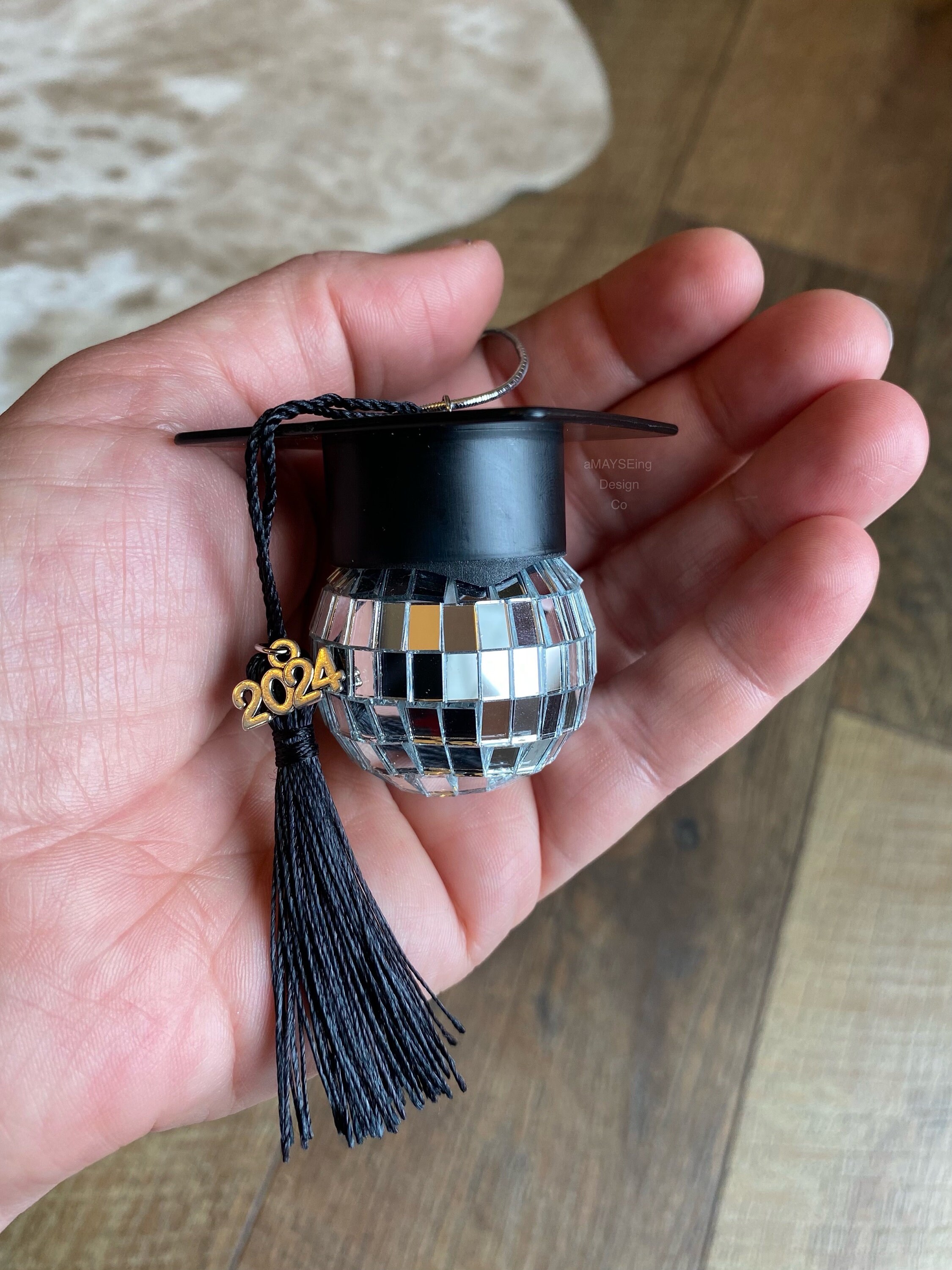 Customizable Graduation Cap Disco Ball Mirrorball Rearview Mirror Car ...