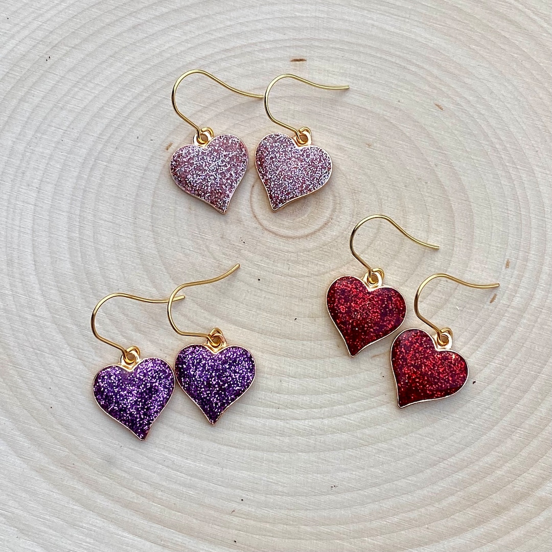 Valentine Glitter Heart Earrings | Valentine’s Day Earrings | Novelty ...
