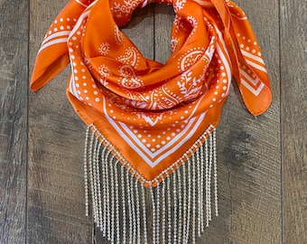 Rhinestone Fringe Bandana - Etsy