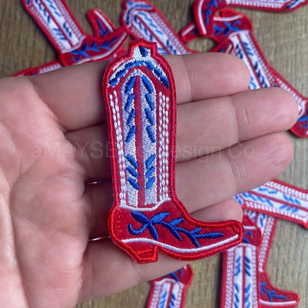 Red, White & Blue Cowgirl Boot Iron on Patch | Western Patches | Sew on ...