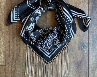 Rhinestone Fringe Bandana - Etsy