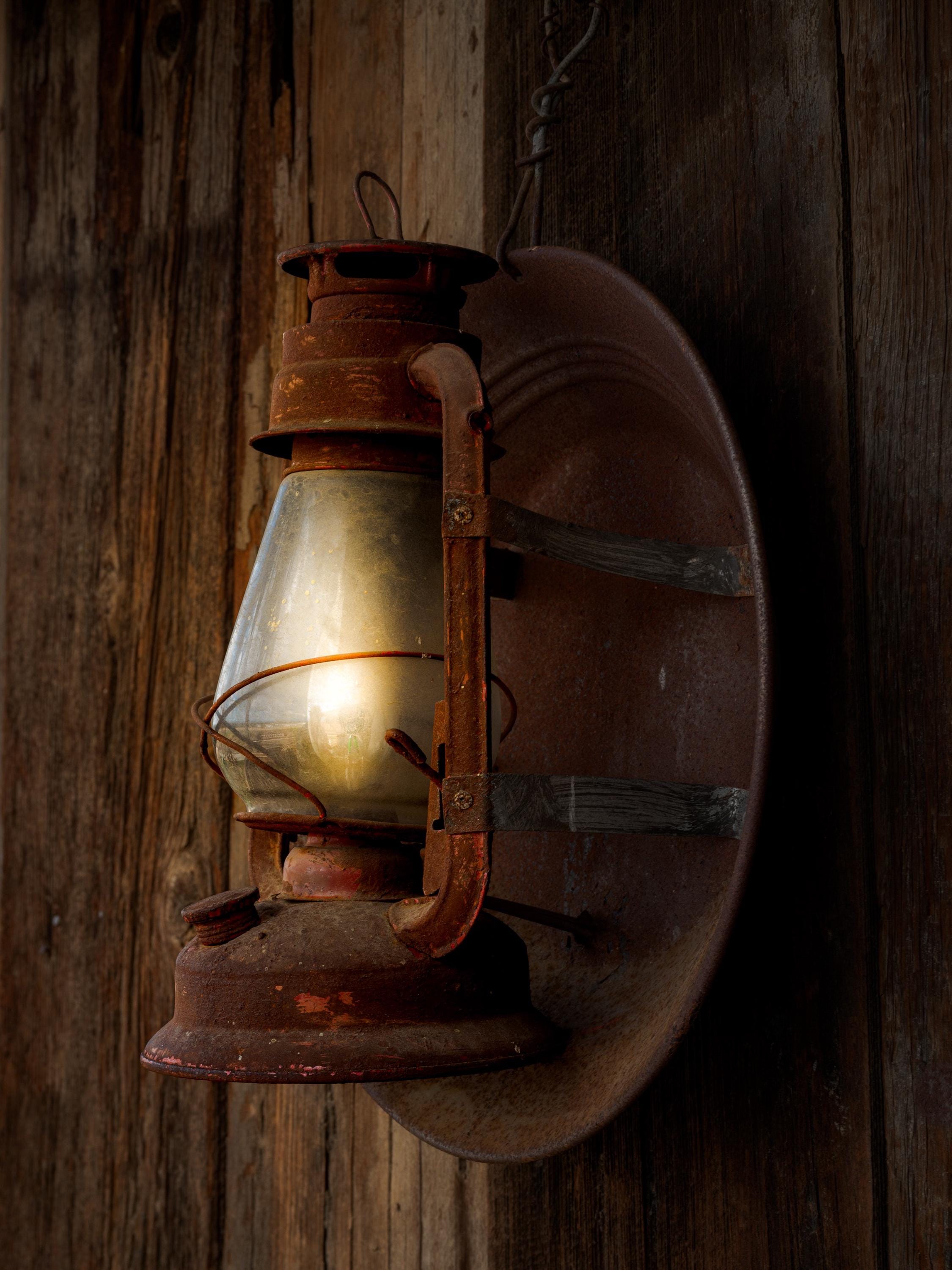Vintage Rustic Lantern Wall Decor - Antique Oil Lamp With Warm Glow ...