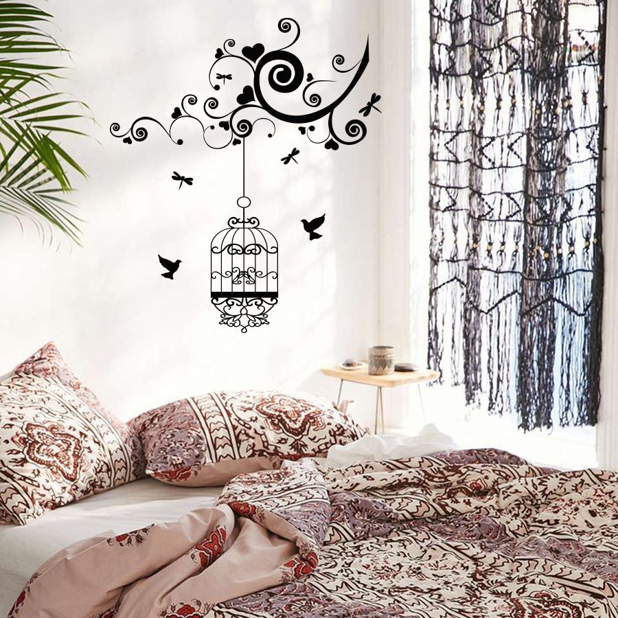 Wall Decal Nature Bird Branch Birdcage Caged Birds Cages Birds - Etsy