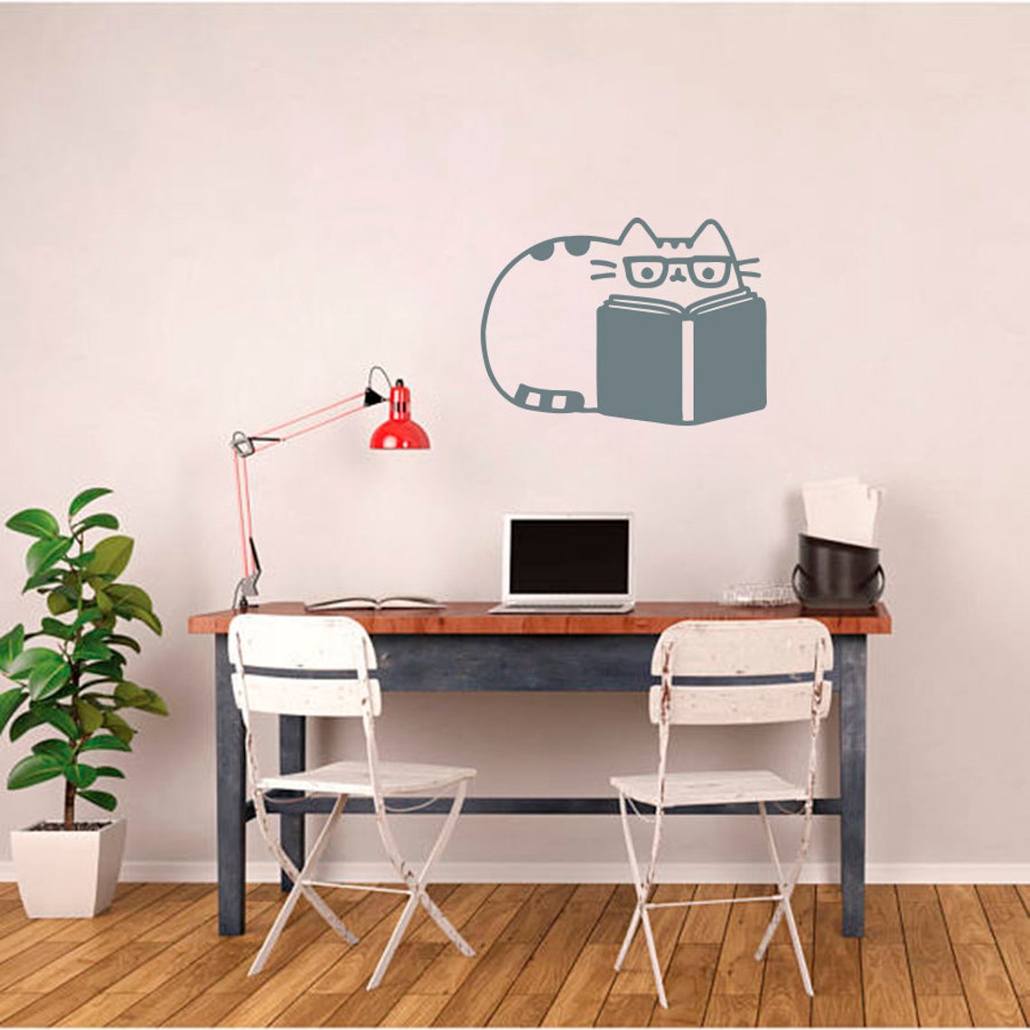 Wall Decal Vinyl Sticker Fat Cat Cats Books Book Kitty Girl | Etsy