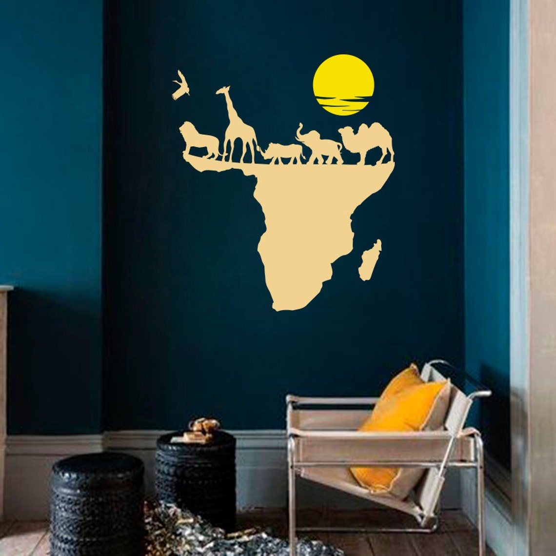Wall Decal Vinyl Sticker Wild Nature Animal World Map of | Etsy