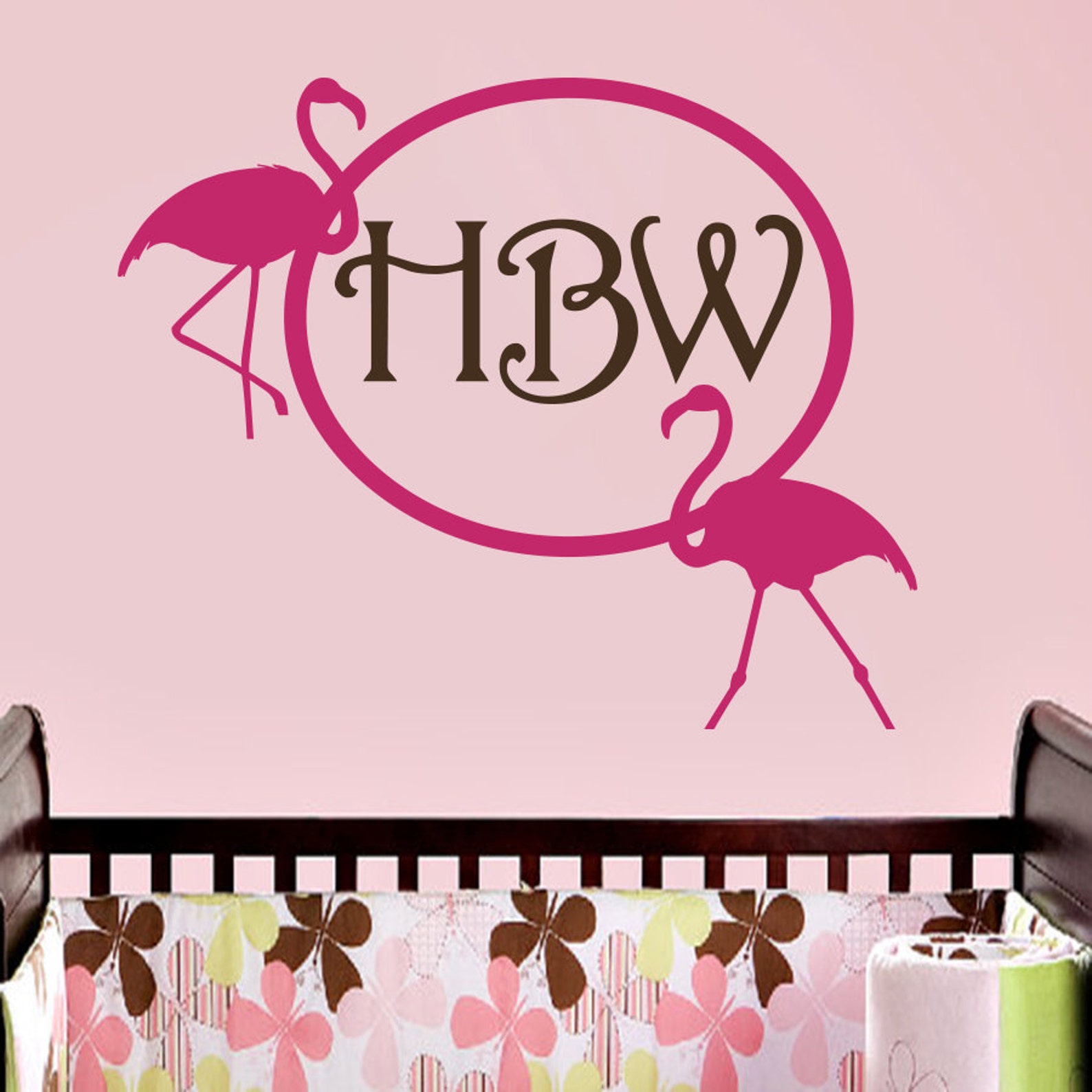 Monogram Wall Decal Flamingo Personalized Initial Preppy - Etsy