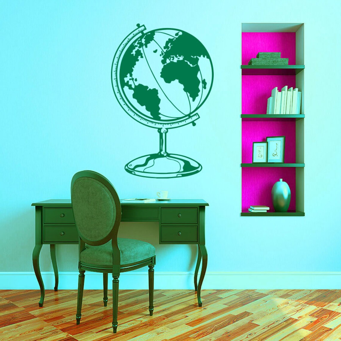 Wall Decal Vinyl Sticker Globe World Map Earth Continents - Etsy