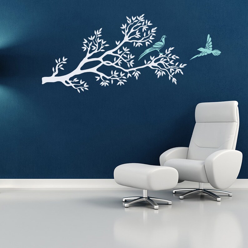 Wall Decals Nature Tree Branch Leaves Pair of Birds Exotic - Etsy