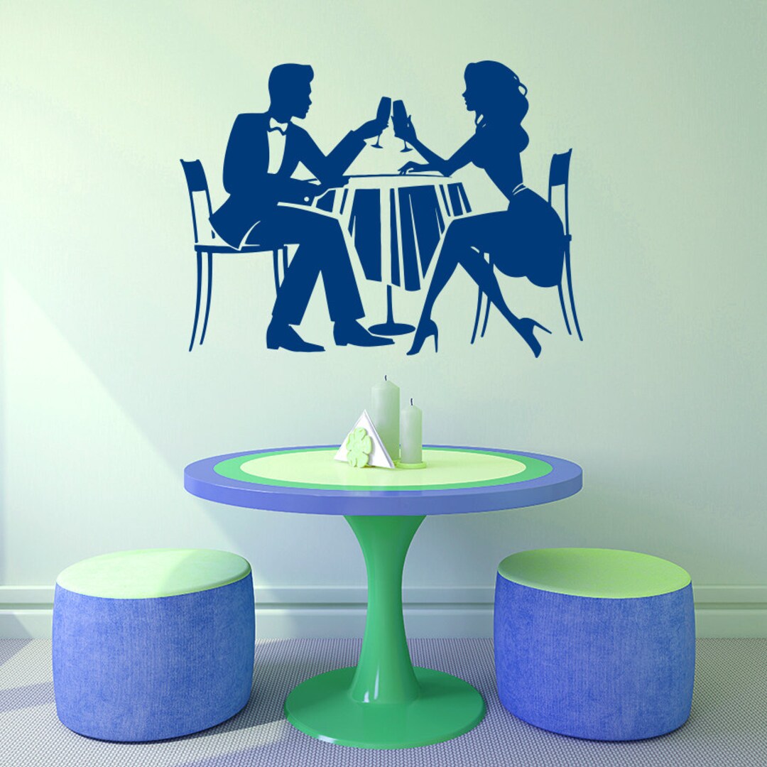 Wall Decal Relax Cocktail Romance Couple Love Man Woman Waiter Food ...