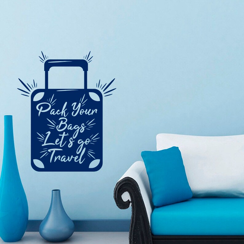 Wall Decal Pack Your Bag Let's Go Travel Luggage Baggage - Etsy